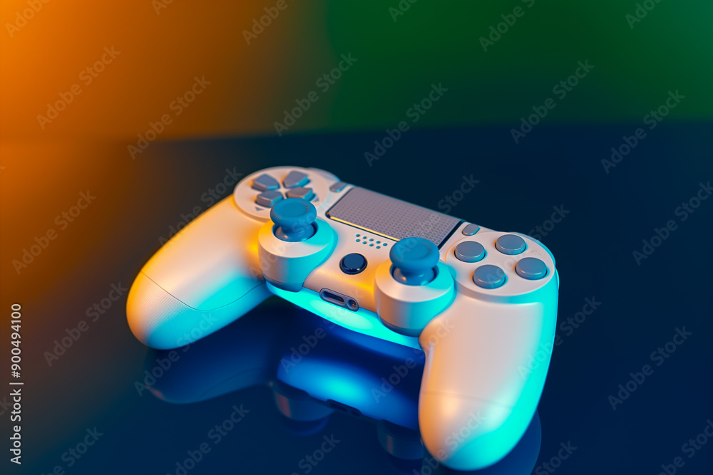 A close-up photo of a wireless game controller, its sleek design ...