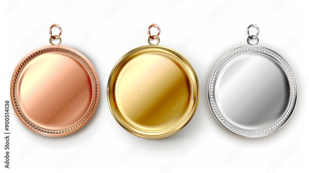 Award golden, silver and bronze blank medals 3d vector realistic ...