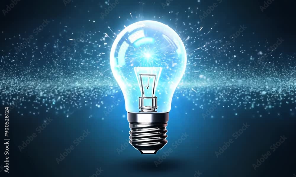 Bright Idea: A glowing light bulb bursts with energy, illuminating a ...
