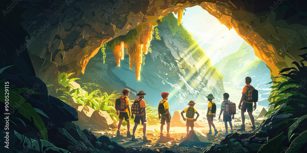 Cave Expedition Teamwork: A diverse team of explorers working together ...