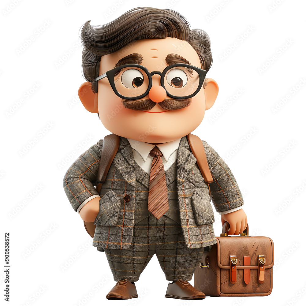 Cartoon professor character with glasses and briefcase. Dressed in ...