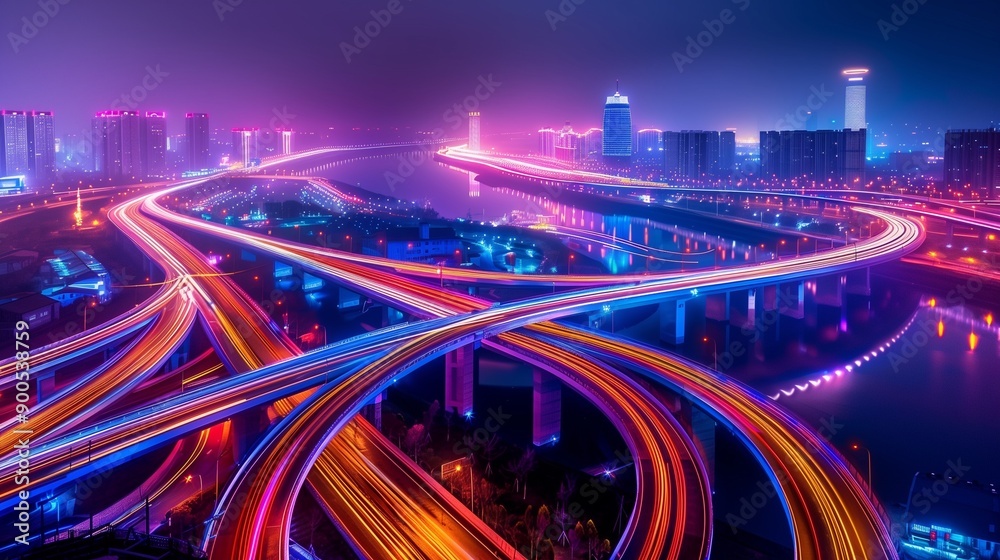 Car line glow light trails on evening with motion effect speed highway ...