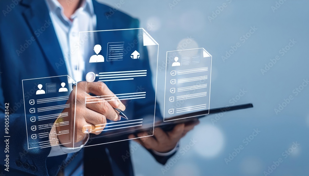 ภาพประกอบสต็อก HR, Human resource concept. businessman signing an e ...