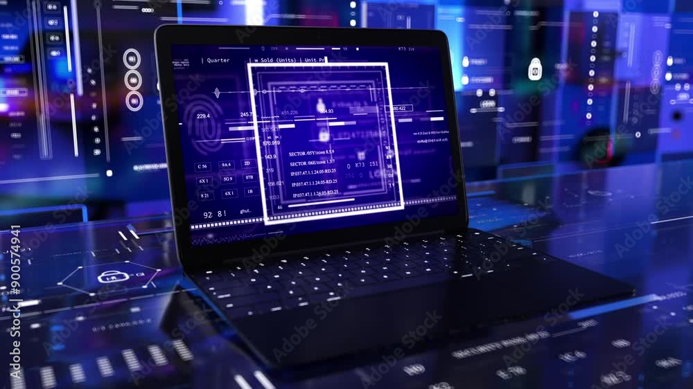 HUD computer Info data abstract desk 3D technological display server ...