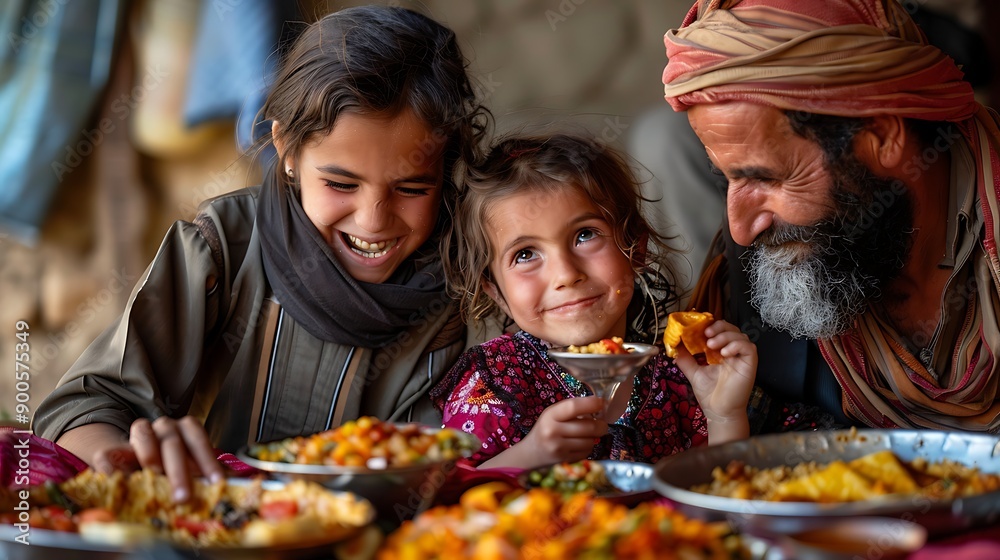 Family of Iraq. Iraqi.A joyful family sharing a meal together ...