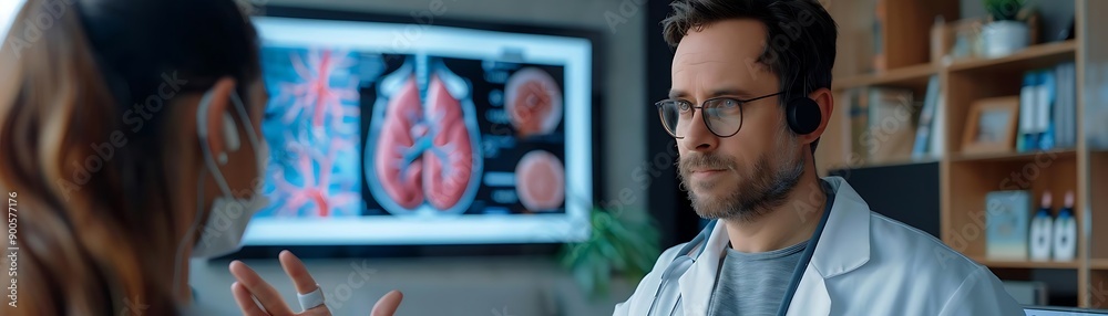 Doctor explaining medical conditions to patient with anatomical images ...