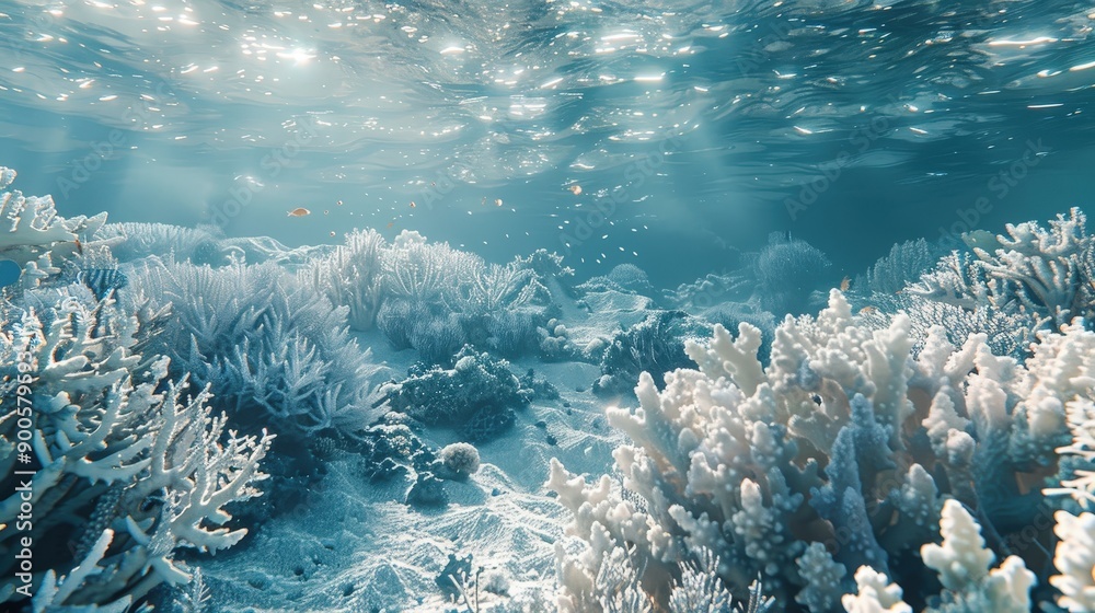 A vibrant coral reef is showing signs of bleaching caused by rising ...