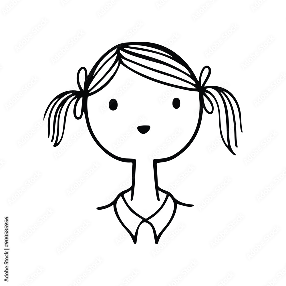 Cute Girl Line Art Avatar, hand drawn logos of women character. Social ...