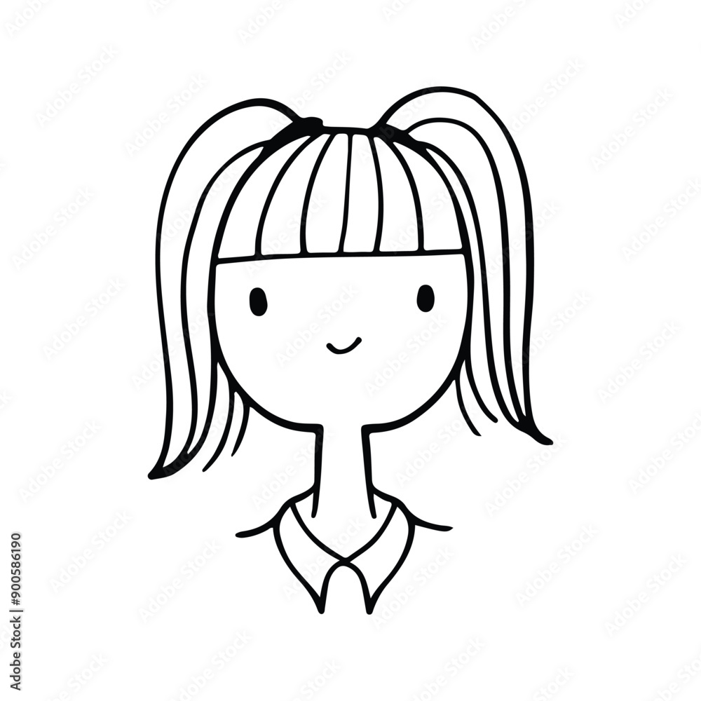 Cute Girl Line Art Avatar, hand drawn logos of women character. Social ...