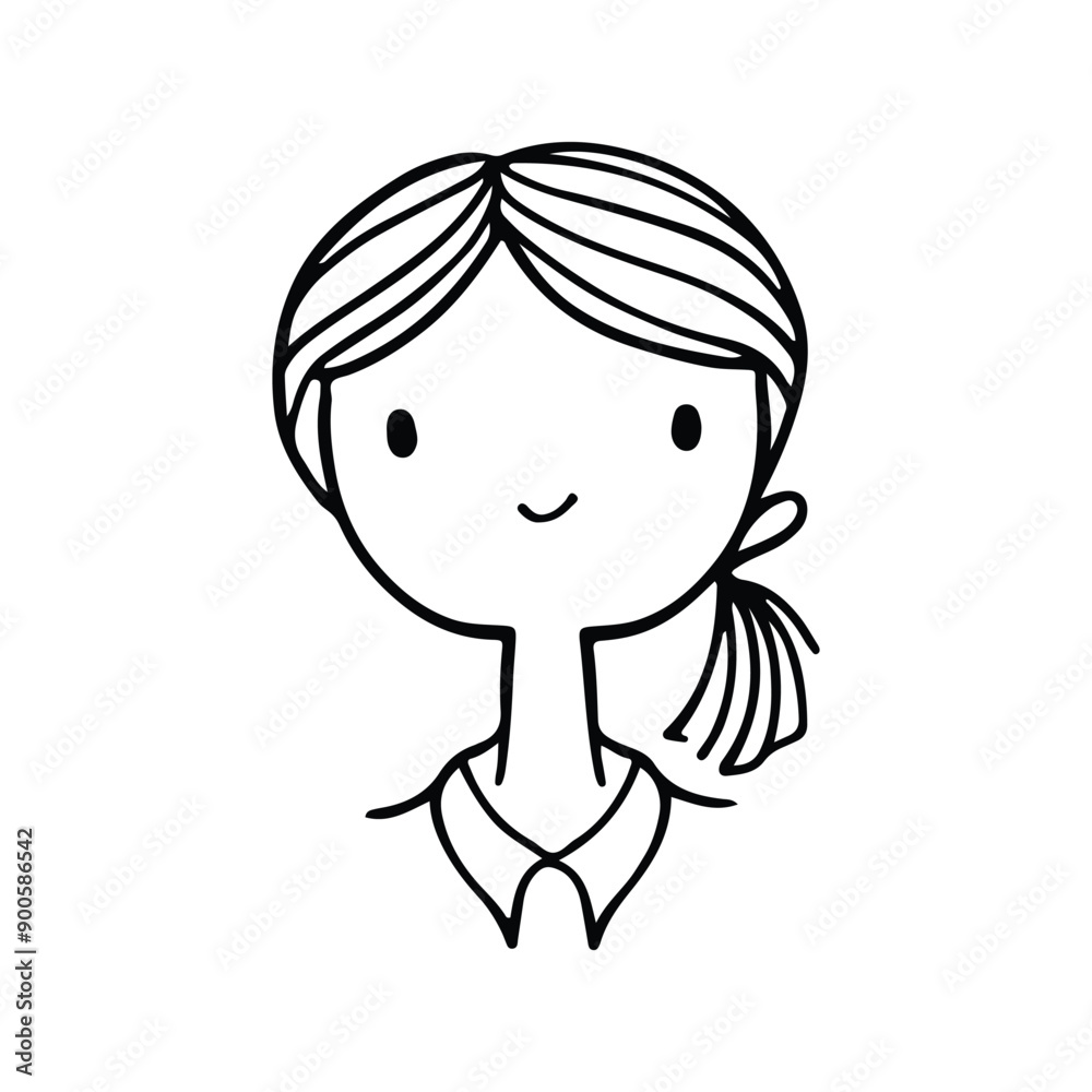 Cute Girl Line Art Avatar, hand drawn logos of women character. Social ...