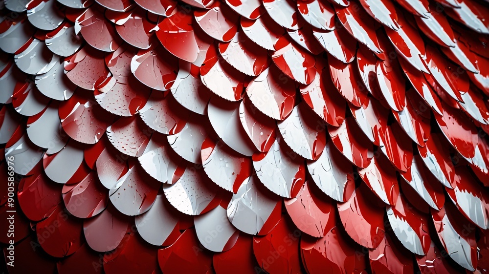 Dynamic dimensions, shiny fish scales, overlays, shadows, red white ...