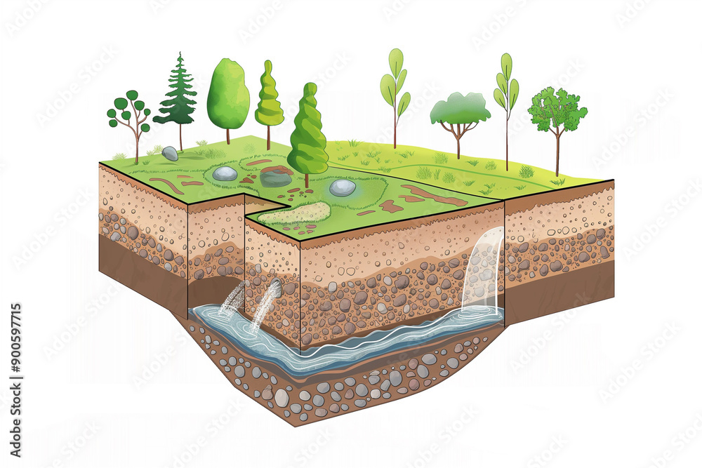 A detailed diagram of an underground water conservation system that ...