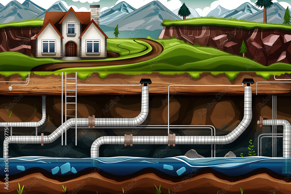 A detailed diagram of an underground water conservation system that ...