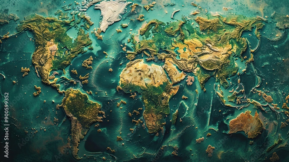 Detailed Relief World Map Showcasing Topography and Natural Features of ...