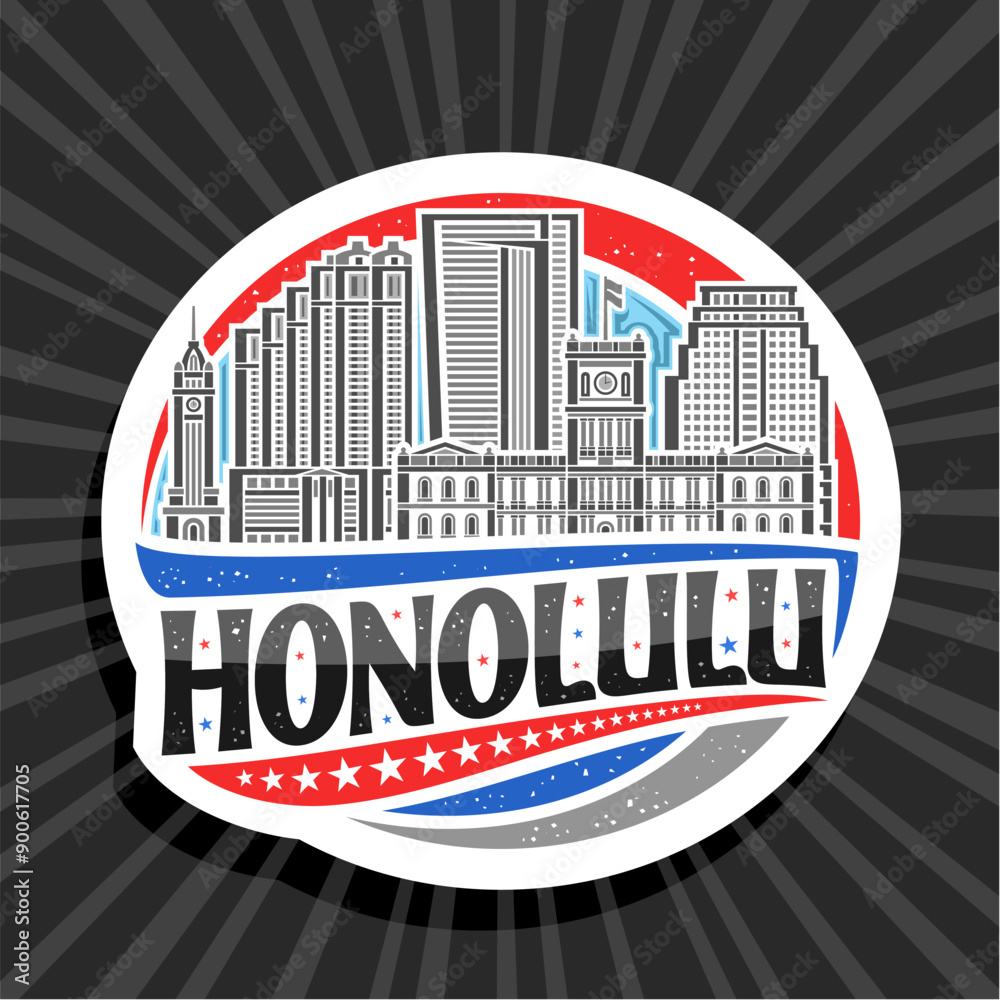 Vector logo for Honolulu, white decorative round tag with line ...