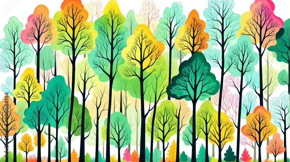 Illustration of an abstract forest pattern with overlapping tree ...