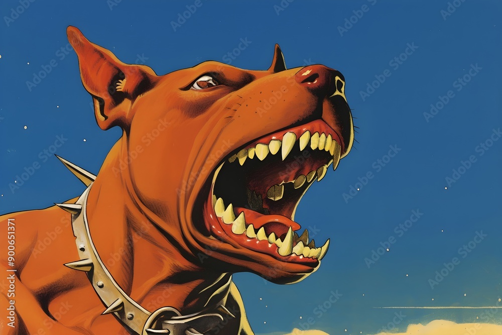 Aggressive dog get angry and bares his teeth. Dog shows dangerous teeth ...