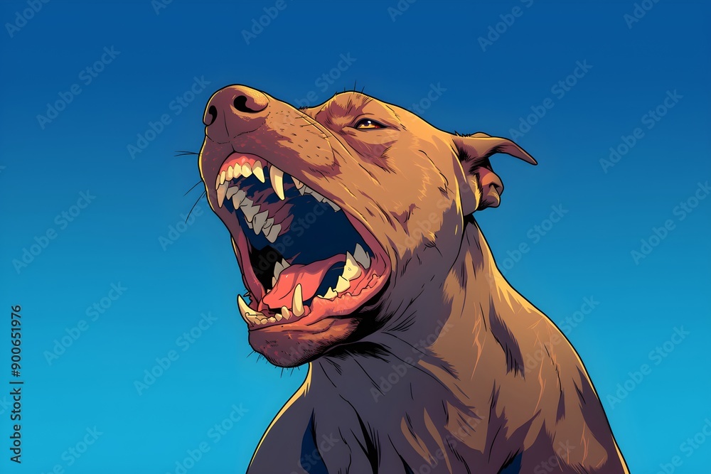 Aggressive dog get angry and bares his teeth. Dog shows dangerous teeth ...