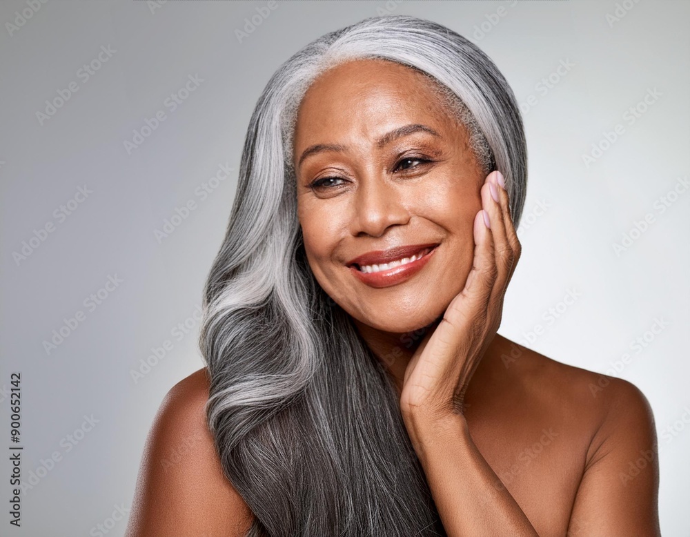 Beautiful black woman with smooth healthy face skin. Gorgeous aging ...