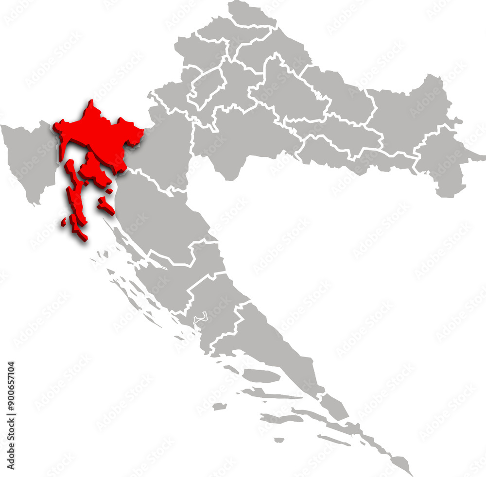 PRIMORJE GORSKI KOTAR map county of CROATIA 3d isometric map Stock ...