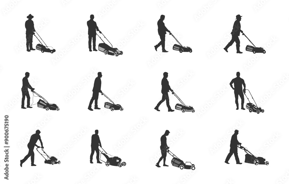 Man pushing lawn mower svg, Man mowing lawn svg, Man pushing lawn mower ...