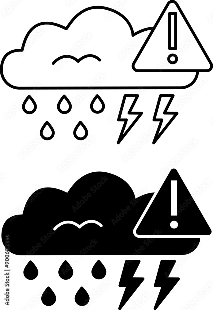 Extreme Weather Icons. Black And White Vector Icons. Rain Cloud And ...