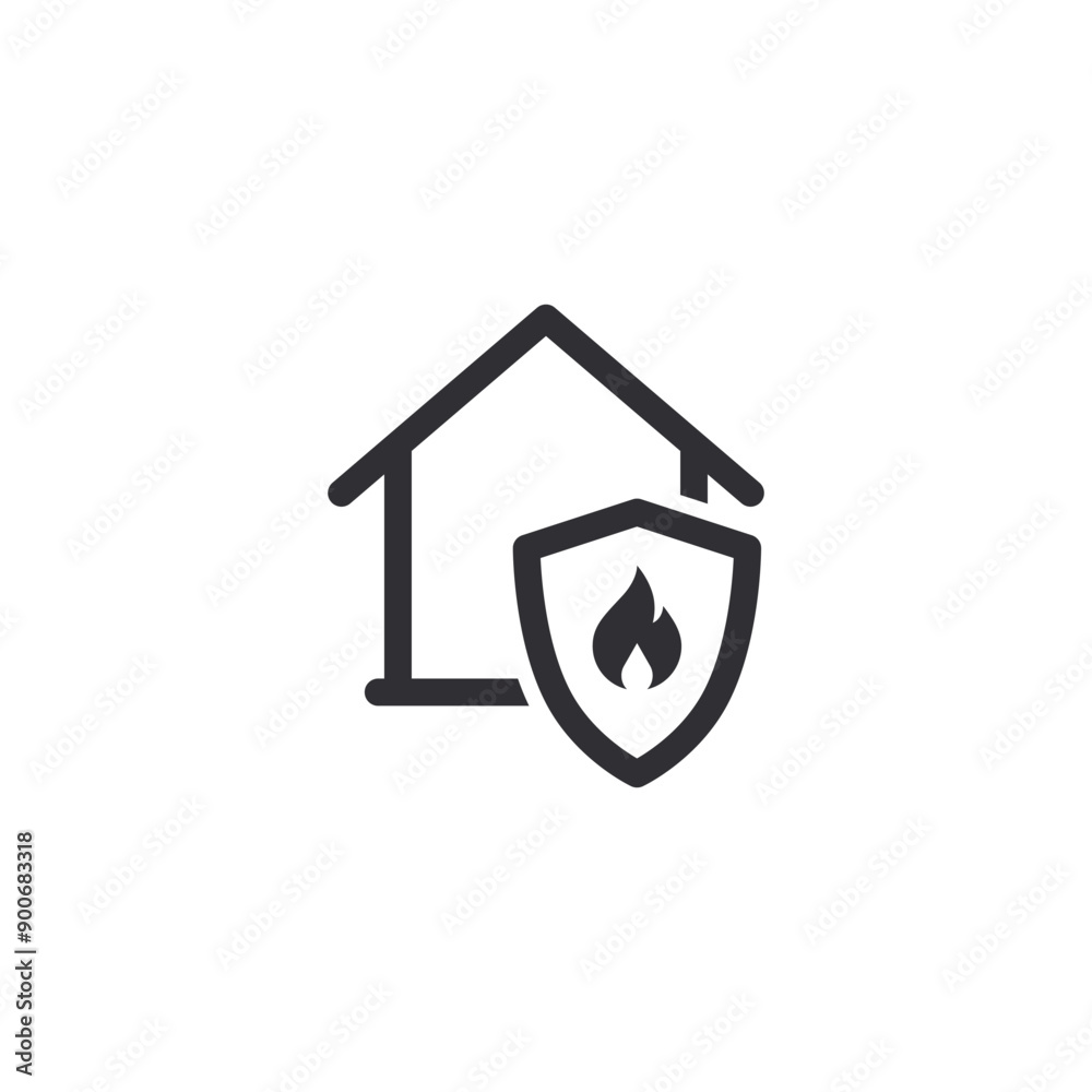 Fire protection. Fire sign. Flame sign. Shield icon. Security icon ...