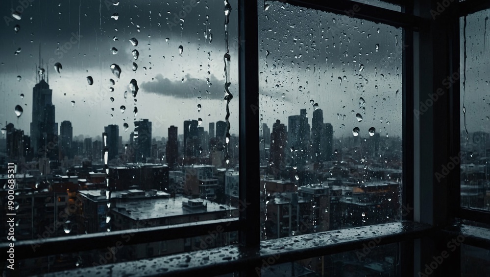 Wet window city view HD wallpaper with rain droplets and a somber ...