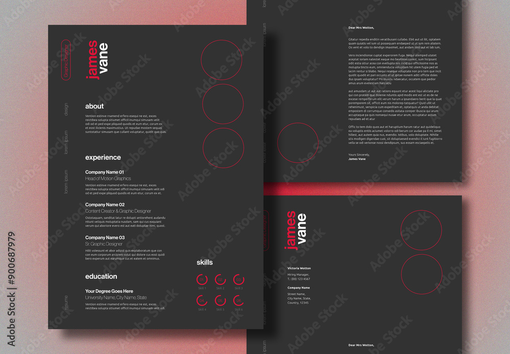 Resume Layout with Red Accents Stock Template | Adobe Stock