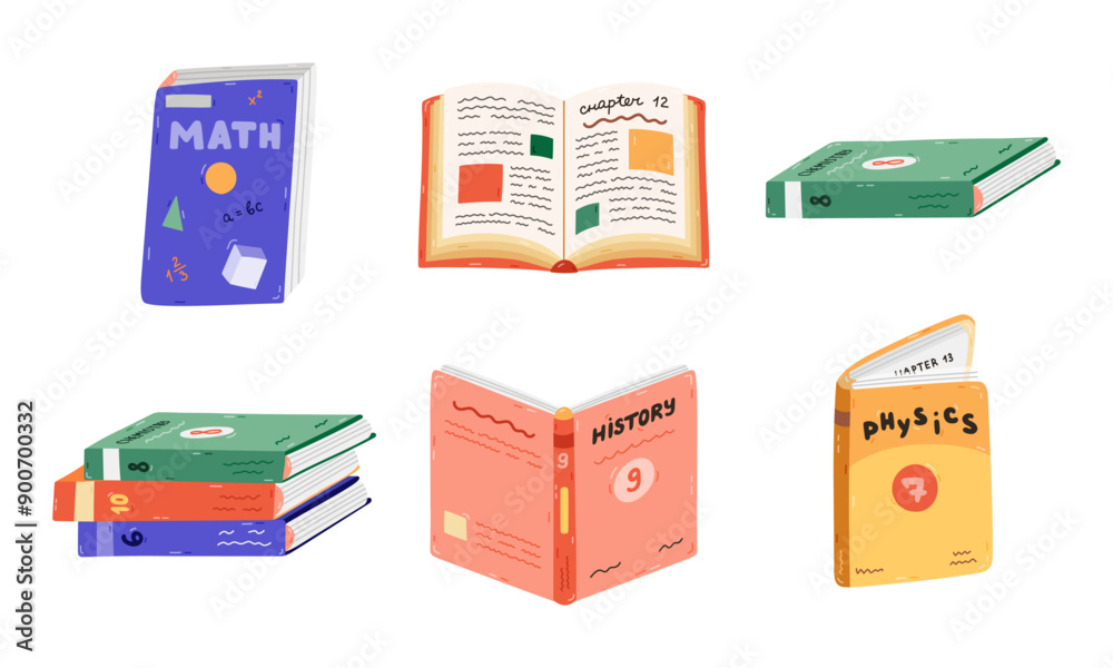 Cute cartoon set with school textbook for different subjects. Kids ...