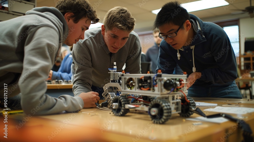 Robotics Team Testing a Robot's Movements in a Lab Environment Stock ...
