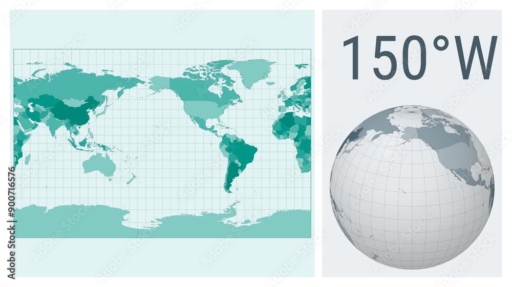 World Map Animation. Cylindrical stereographic projection. Colored ...