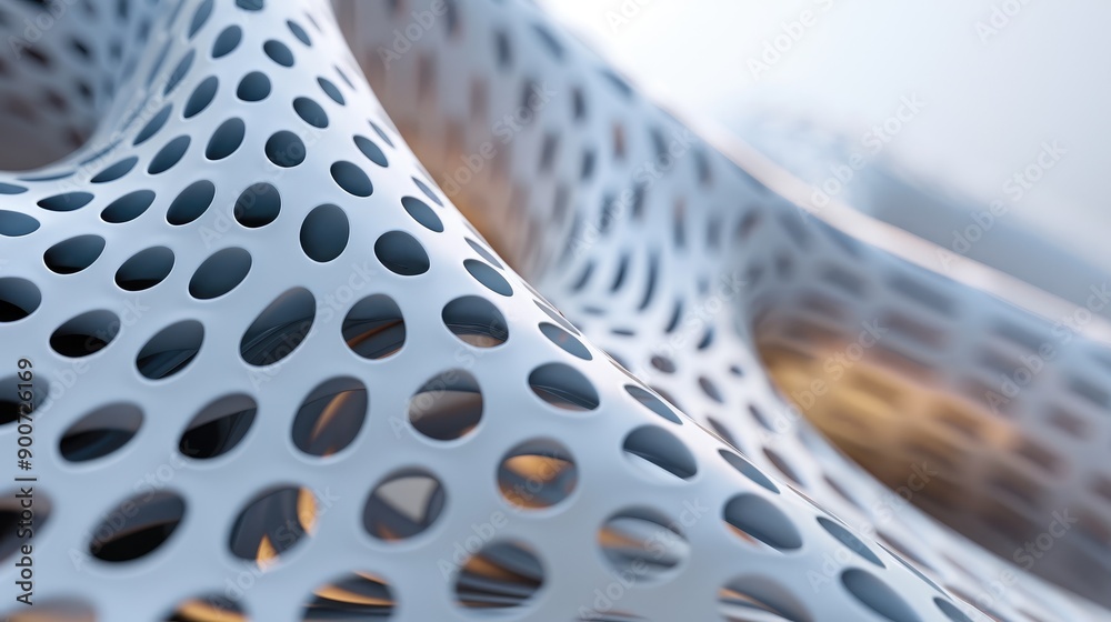 Futuristic, perforated material with an organic, flowing design ...