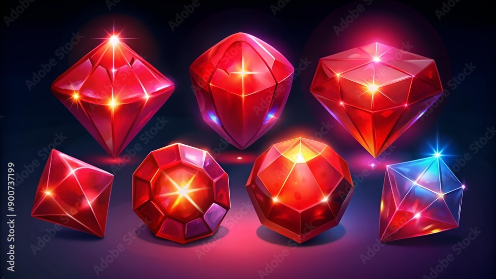 Red shiny fantasy gem stone crystals. Cartoon vector illustration set ...