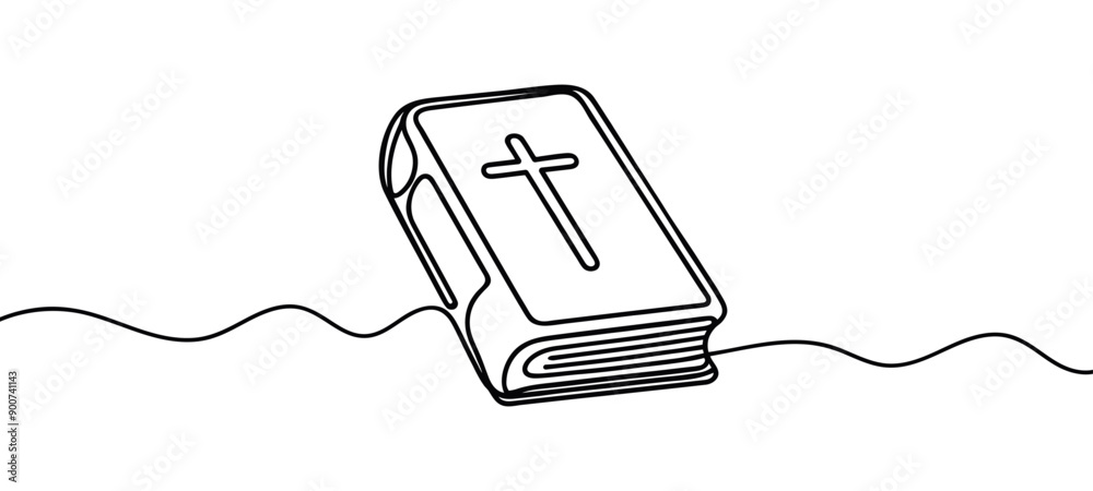Continuous one line drawing silhouette of Bible. Bible linear icon. One ...