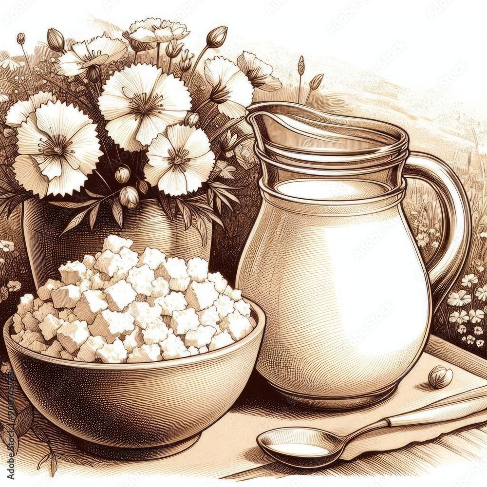 ภาพประกอบสต็อก Hand drawing, line art, vintage line drawing, cottage ...