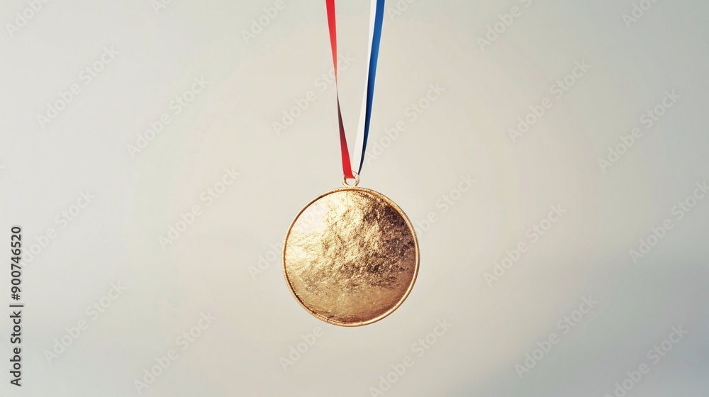 3D illustrator, gold medal, suspended by a red, white, and blue ribbon ...