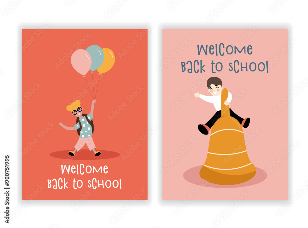 Back to school. Little children ready to go to school. Set of Templates ...