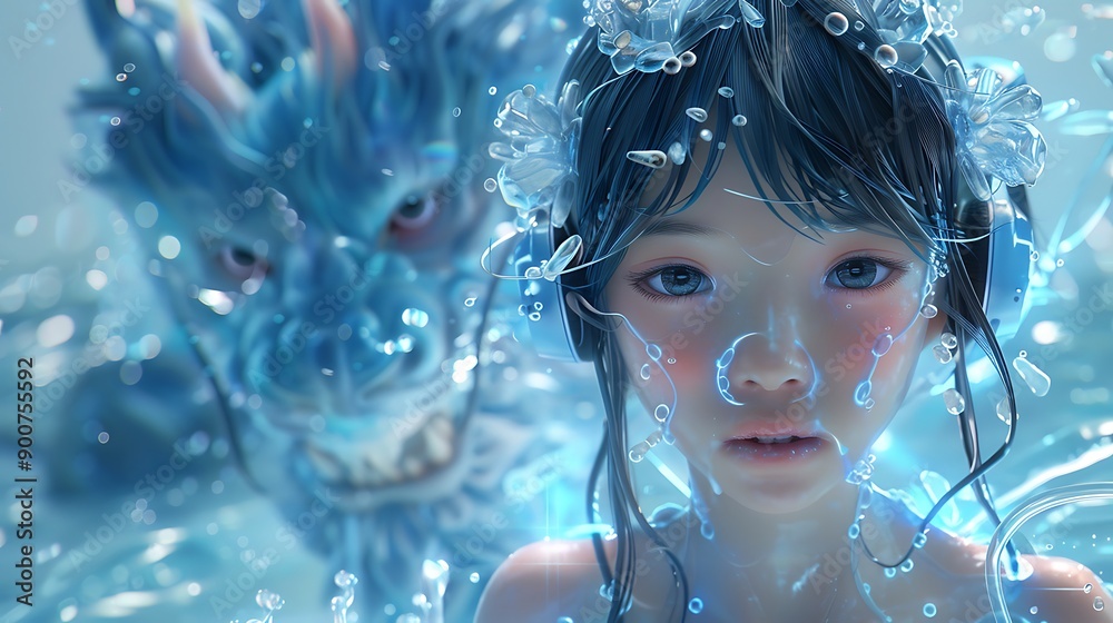 An anime 3D style hyper-realistic image showcasing a handsome girl with ...