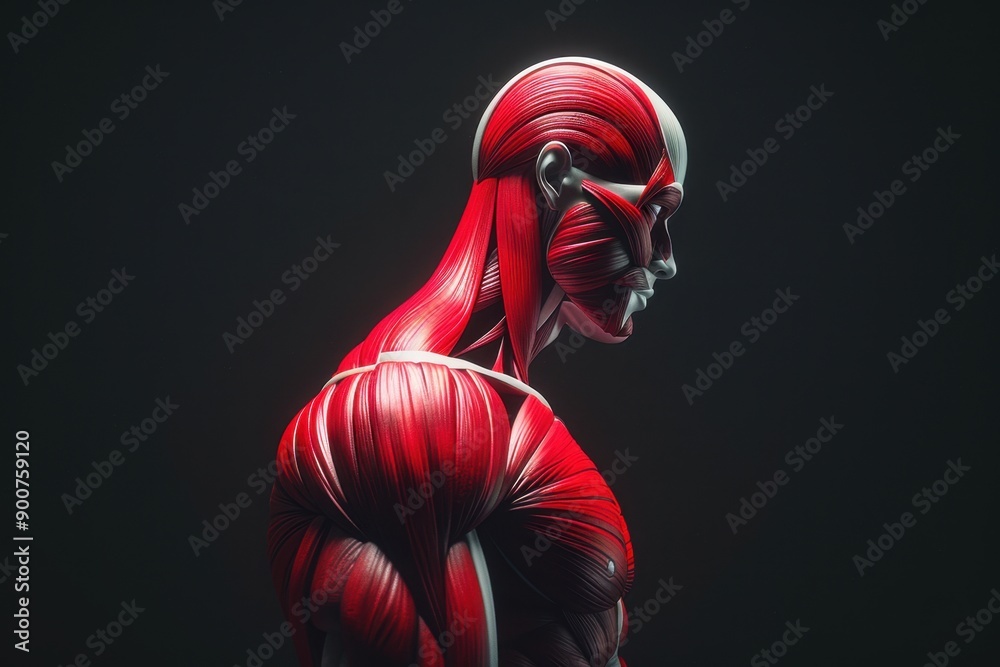 A vector illustration of a muscular model in profile, highlighting ...