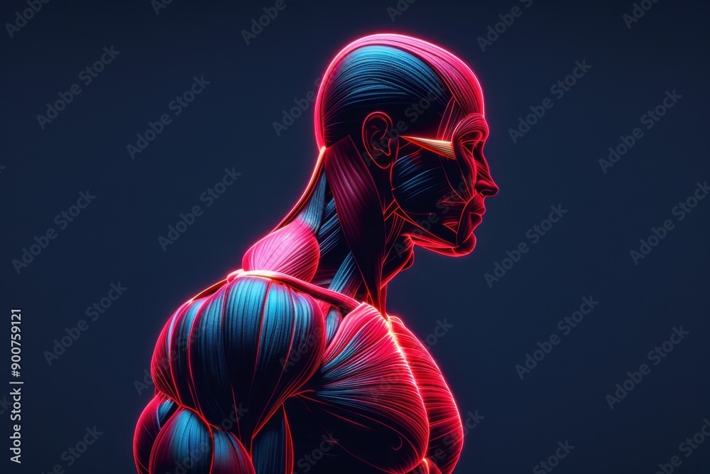 A vector illustration of a muscular model in profile, highlighting ...