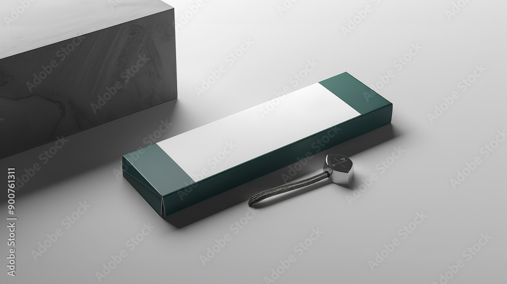 minimalistic design of a rectangular packaging box with green edges and ...