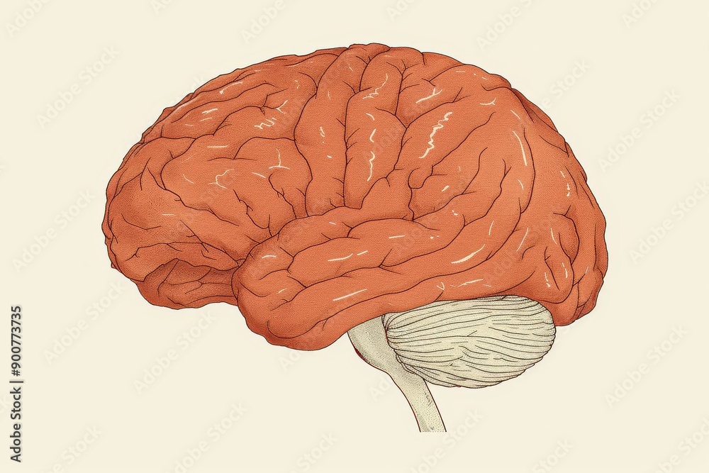 Vintage style illustration of a brain with a detailed cross section ...