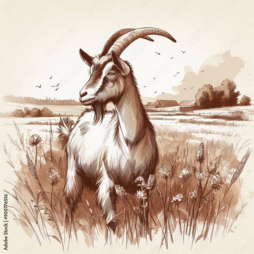 Hand drawing watercolor illustrations cow, line art, vintage line ...