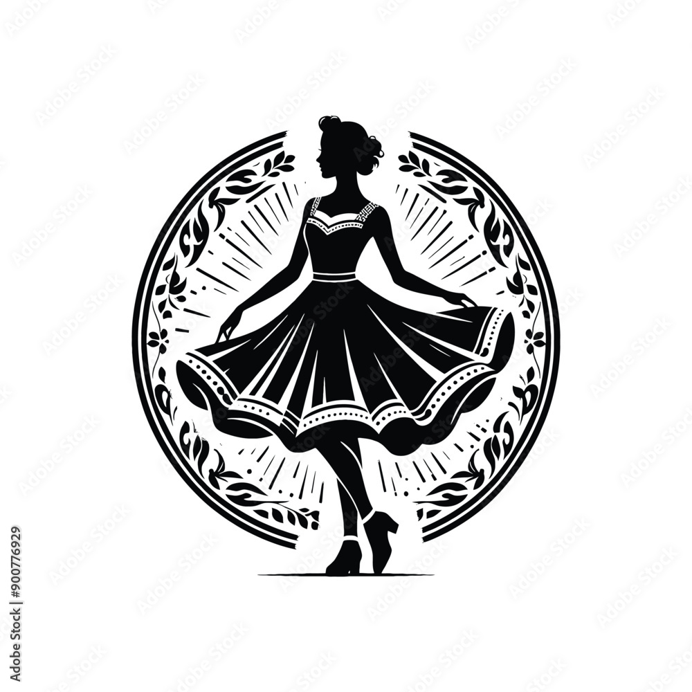 woman wearing retro fashion swing dance dress with a twirly skirt and ...
