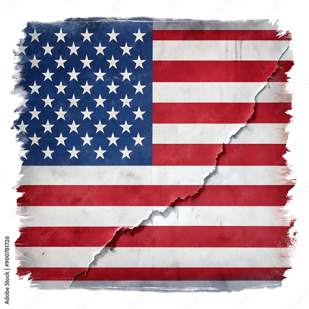The flag of the United States. Hand-painted flag ICONS. Broken flag ...