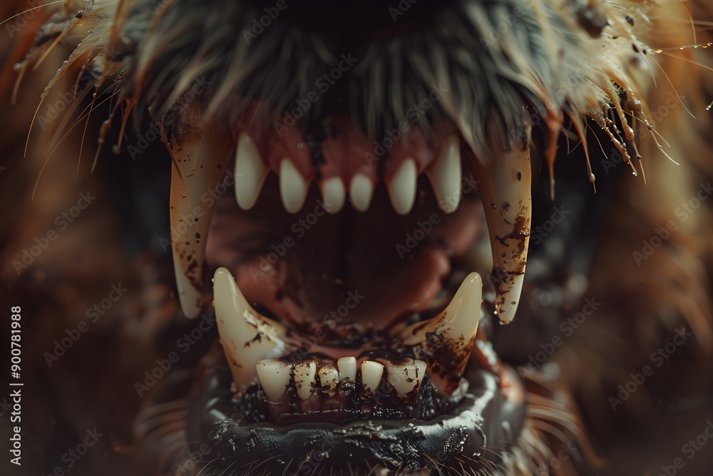 Closeup of aggressive dog baring scary teeth. Mad dog showing dangerous ...