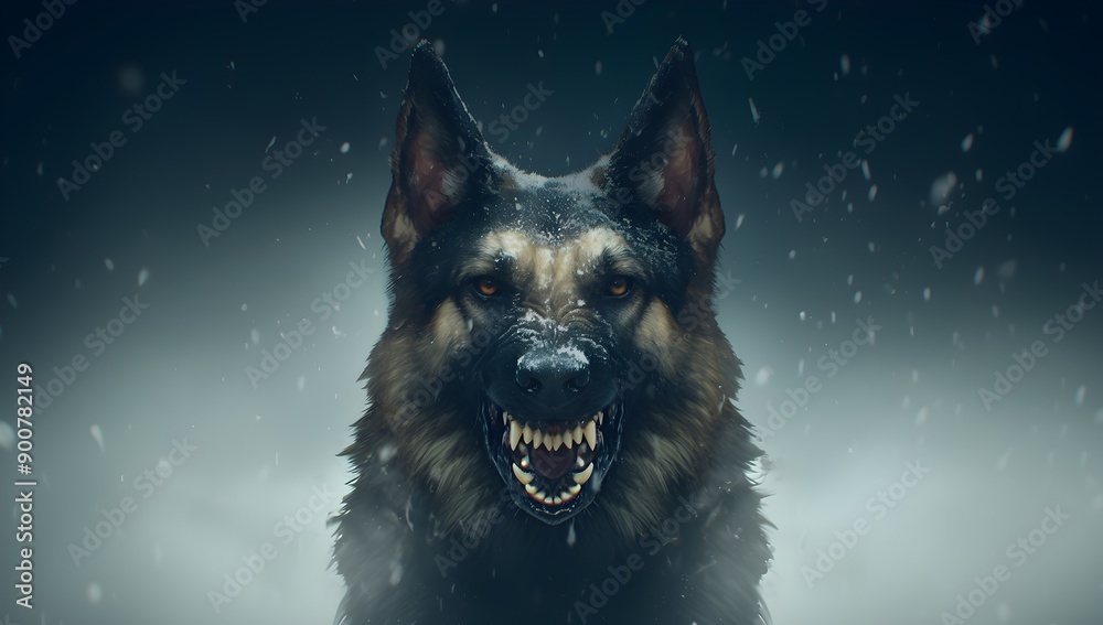 Aggressive dog get angry and bares his teeth. Dog shows dangerous teeth ...