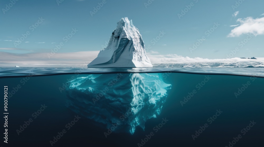 tip of an iceberg floating in the ocean. The iceberg is mostly hidden ...