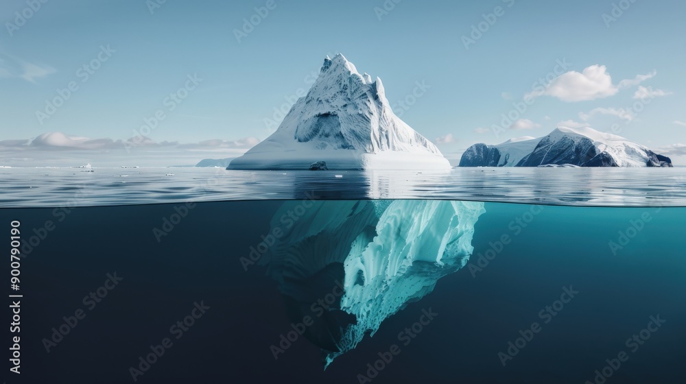 tip of an iceberg floating in the ocean. The iceberg is mostly hidden ...